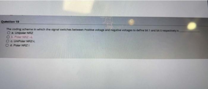 Solved a. Unipolar NRZ b. Pohar NuZ - L c. UnPolar NRZL d. | Chegg.com