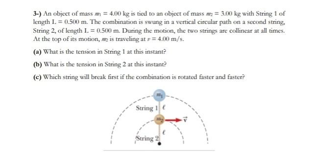 Solved 3 An Object Of Mass M1 4 00 Kg Is Tied To An Object