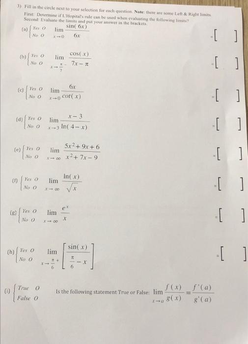 Solved 3) Fill in the circle next to your selection for each | Chegg.com