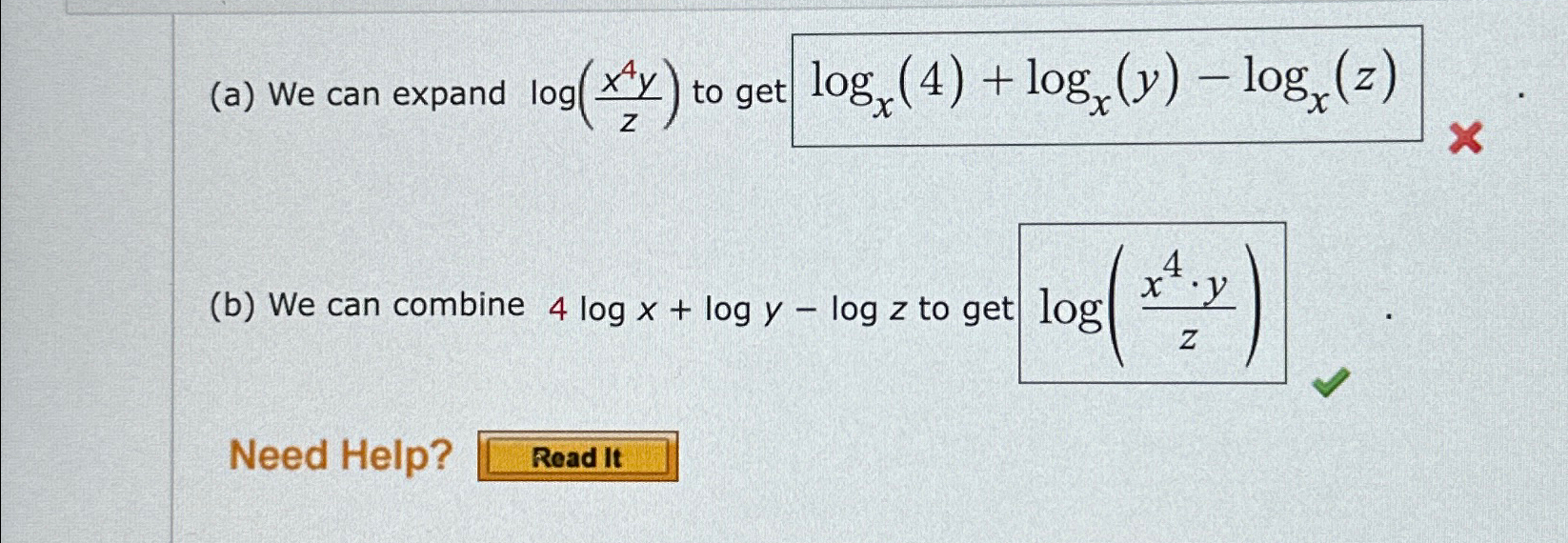 Solved (a) ﻿We can expand log(x4yz) ﻿to get(b) ﻿We can | Chegg.com