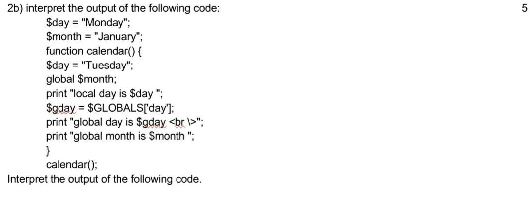 Solved 5 2b) interpret the output of the following code: | Chegg.com