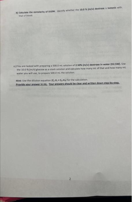 Solved 1.] 10.0%( m/v) dextrose-in-water (D10 W) is a | Chegg.com