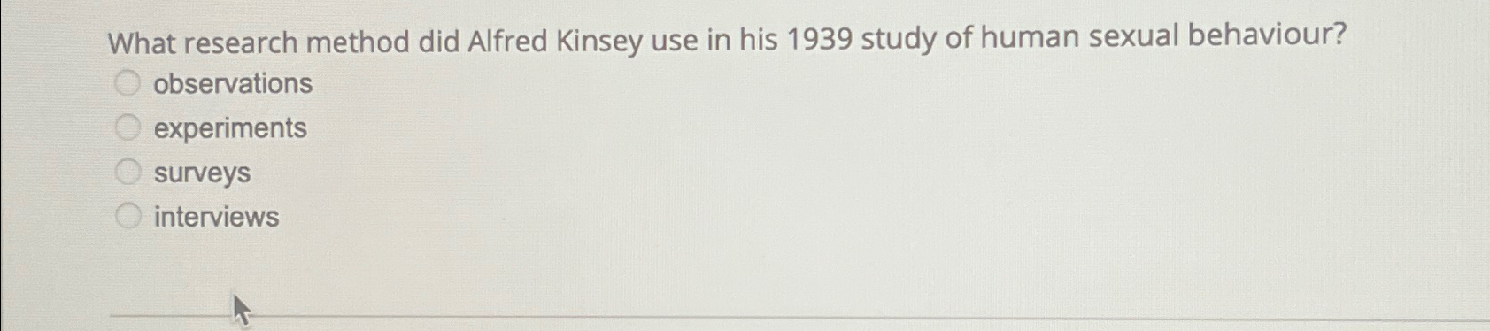 Solved What research method did Alfred Kinsey use in his | Chegg.com
