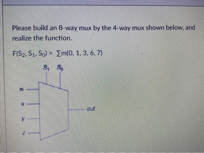 Solved Please build an 8-way mux by the 4-way mux shown | Chegg.com