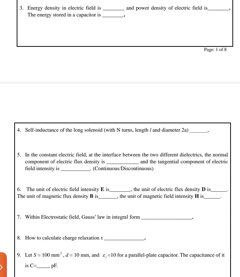 Solved and power density of electric field is 3. Energy | Chegg.com