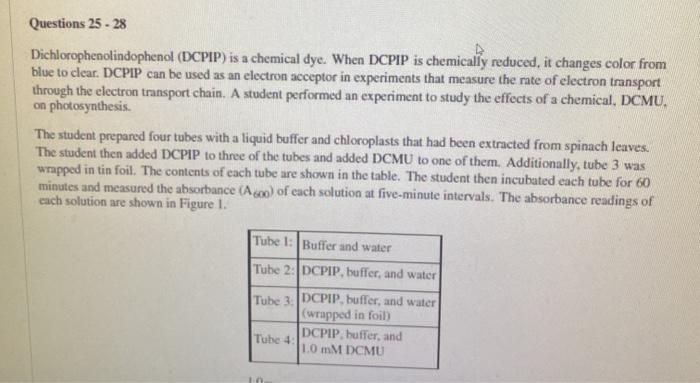 Solved Questions 25 - 28 Dichlorophenolindophenol (DCPIP) is | Chegg.com