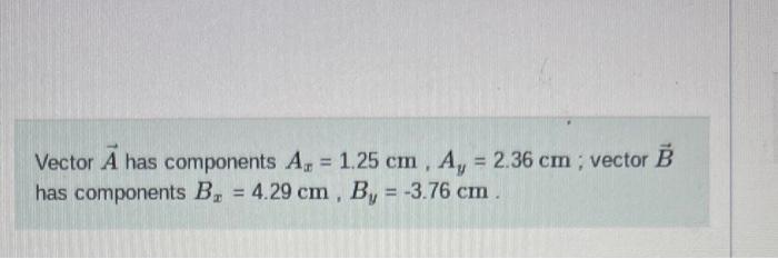 Solved Vector A has components Ax=1.25 cm,Ay=2.36 cm; vector | Chegg.com