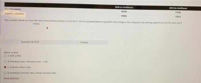 Solved Current assets Current abilities 2020 (in millions) | Chegg.com