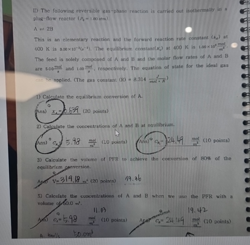 Solved II) ﻿The following reversible gas-phase reaction is | Chegg.com