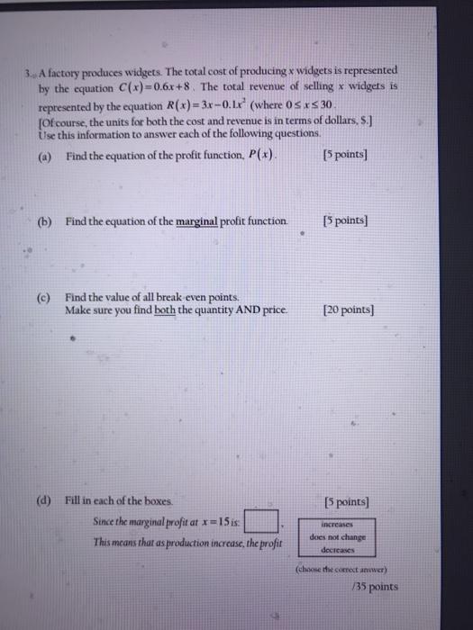 Solved 3. A factory produces widgets. The total cost of | Chegg.com