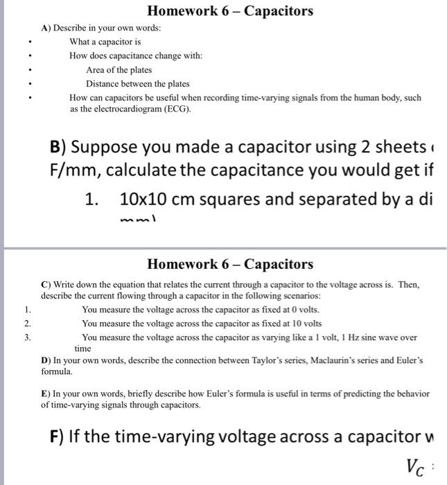 Solved Homework 6 - Capacitors A) Describe in your own | Chegg.com