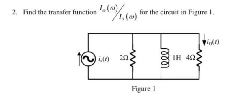 Solved 2. Find the transfer function Io(ω)/Is(ω) for the | Chegg.com