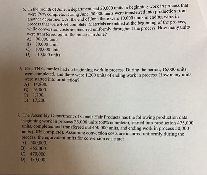 Solved 1. In a process cost system, A) a materials | Chegg.com