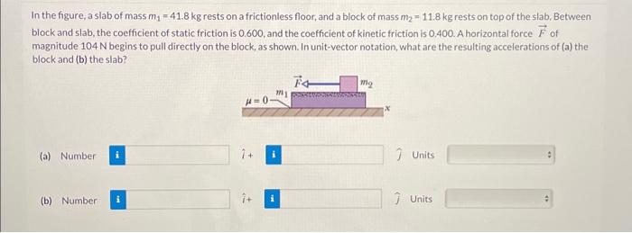 Solved In the figure, a slab of mass m1=41.8 kg rests on a | Chegg.com