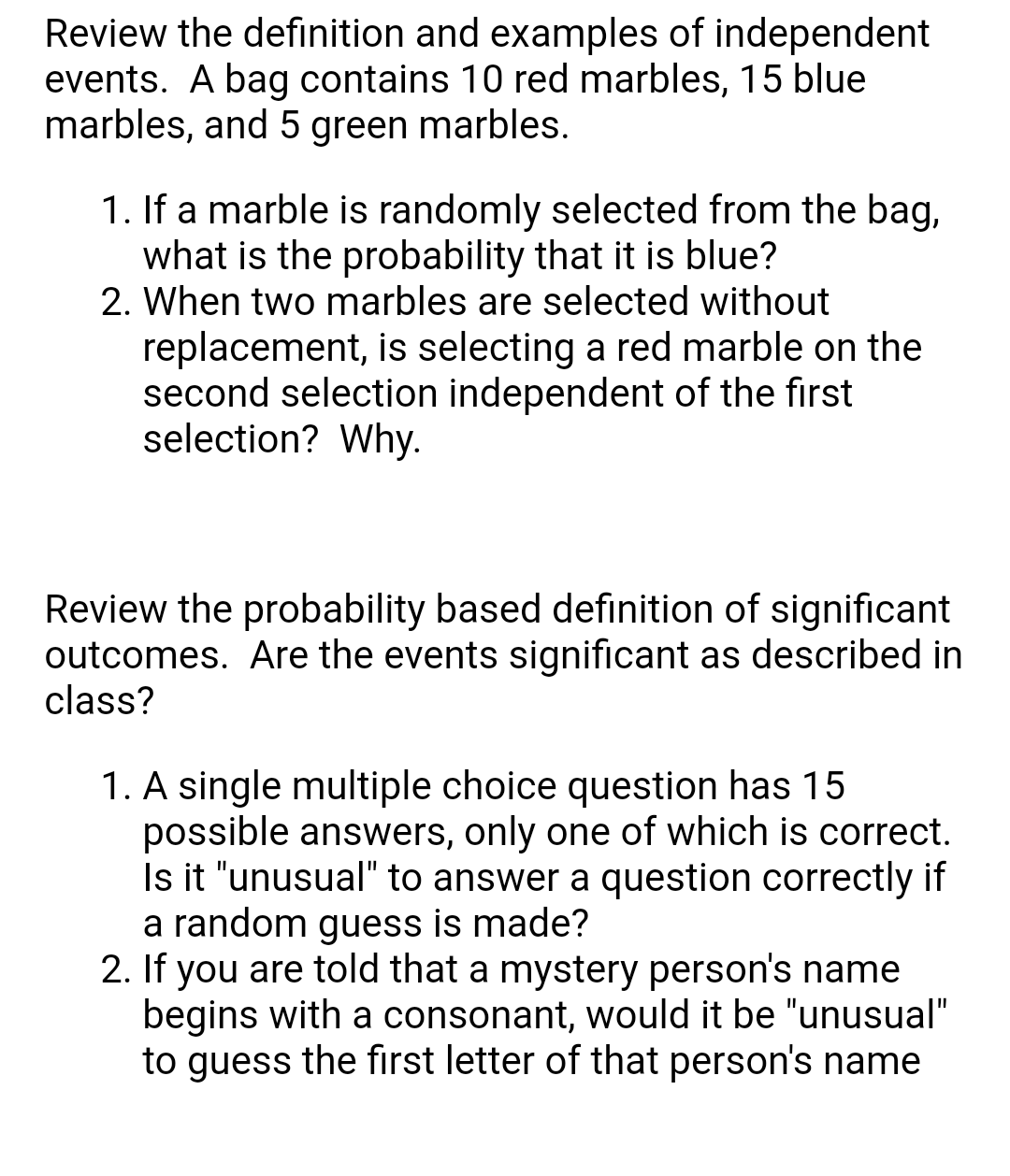 Solved Review the definition and examples of independent | Chegg.com
