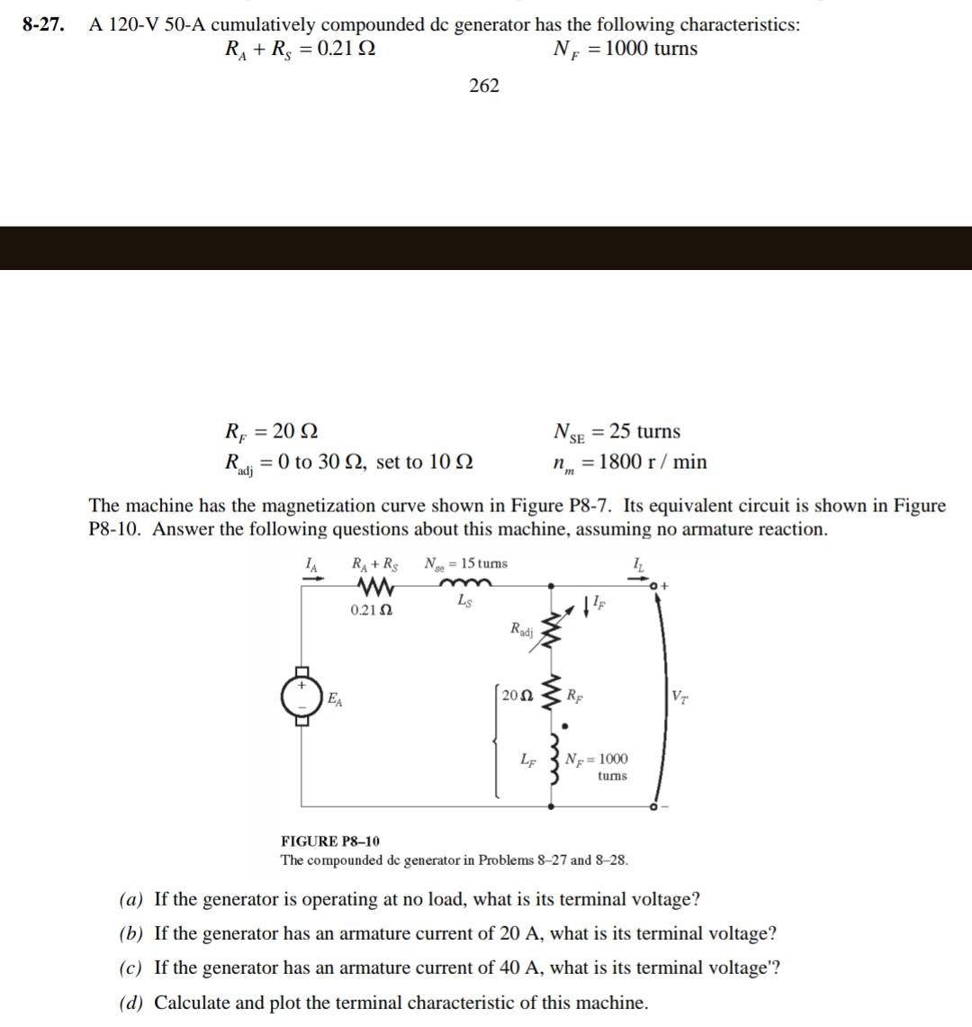 Solved 8-27. ﻿A 120-V 50-A cumulatively compounded dc | Chegg.com