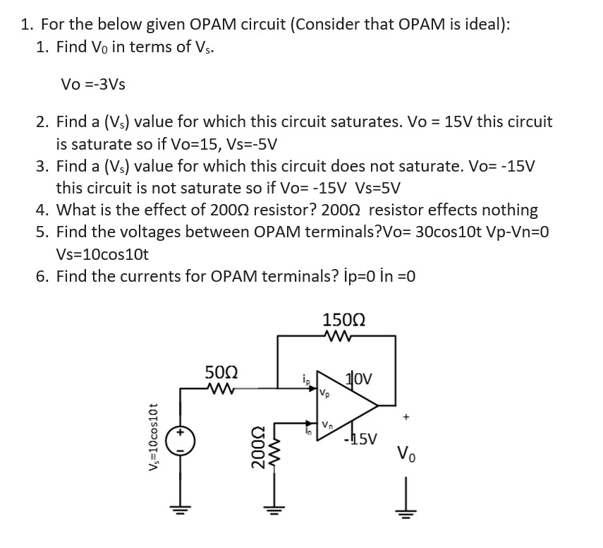 Solved For the below given OPAM circuit (Consider that OPAM | Chegg.com