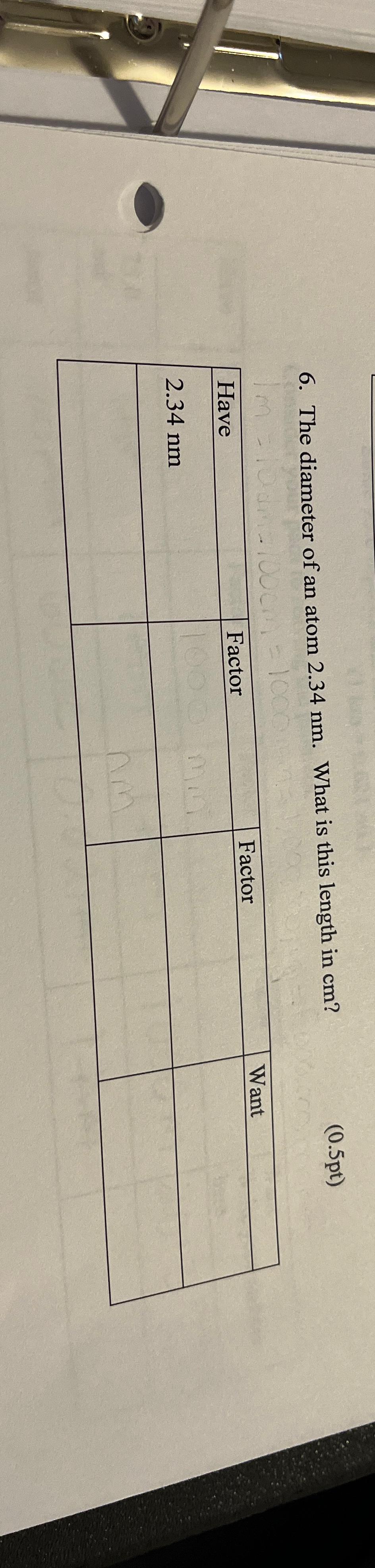 Solved The diameter of an atom 2.34nm. ﻿What is this length | Chegg.com