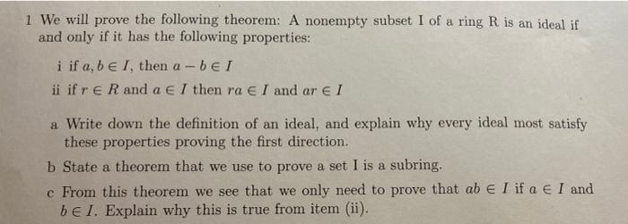 Solved 1 We will prove the following theorem: A nonempty | Chegg.com
