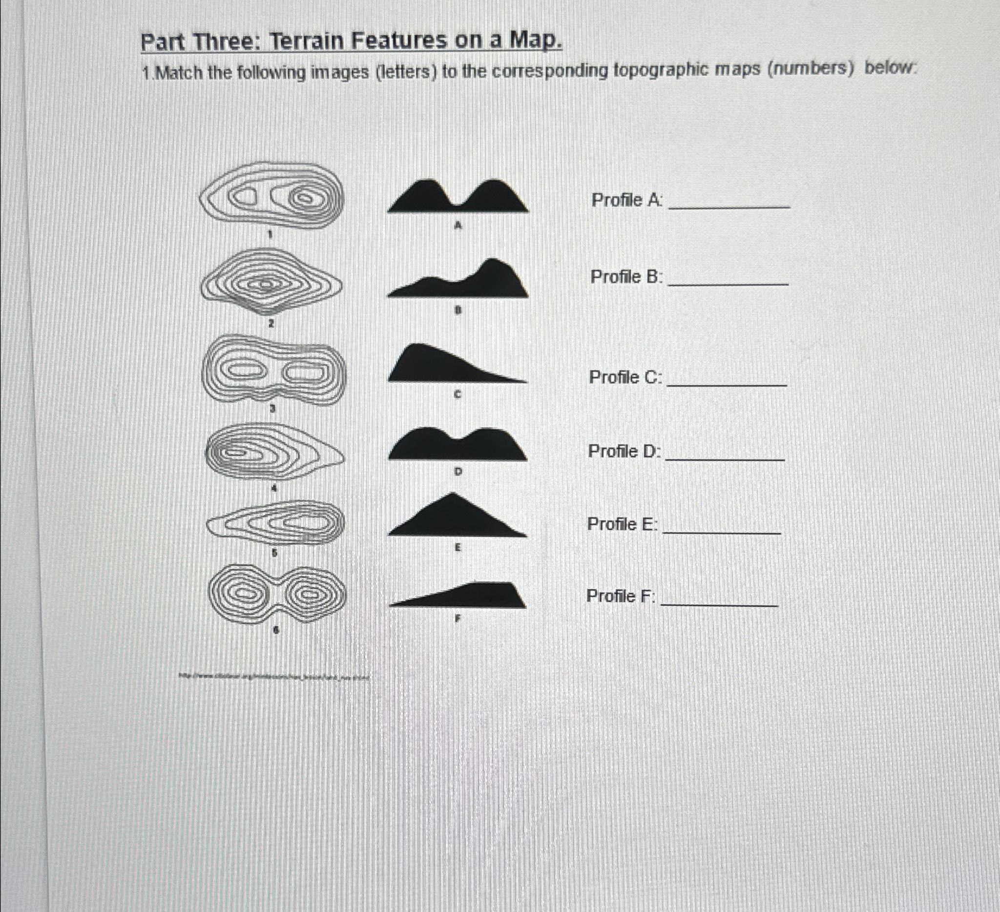 Solved Part Three: Terrain Features on a Map.1.Match the | Chegg.com