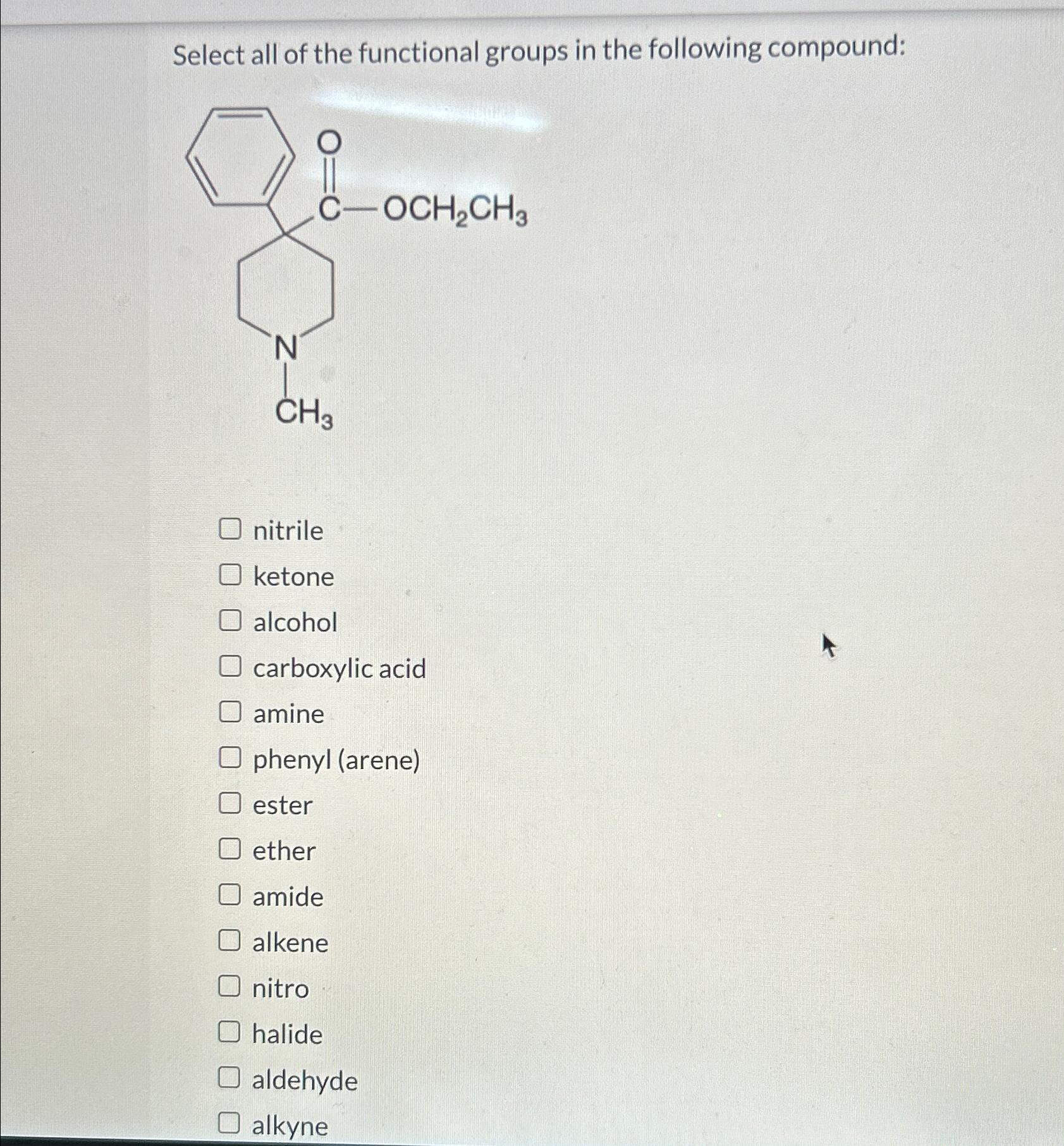 Solved Select all of the functional groups in the following | Chegg.com