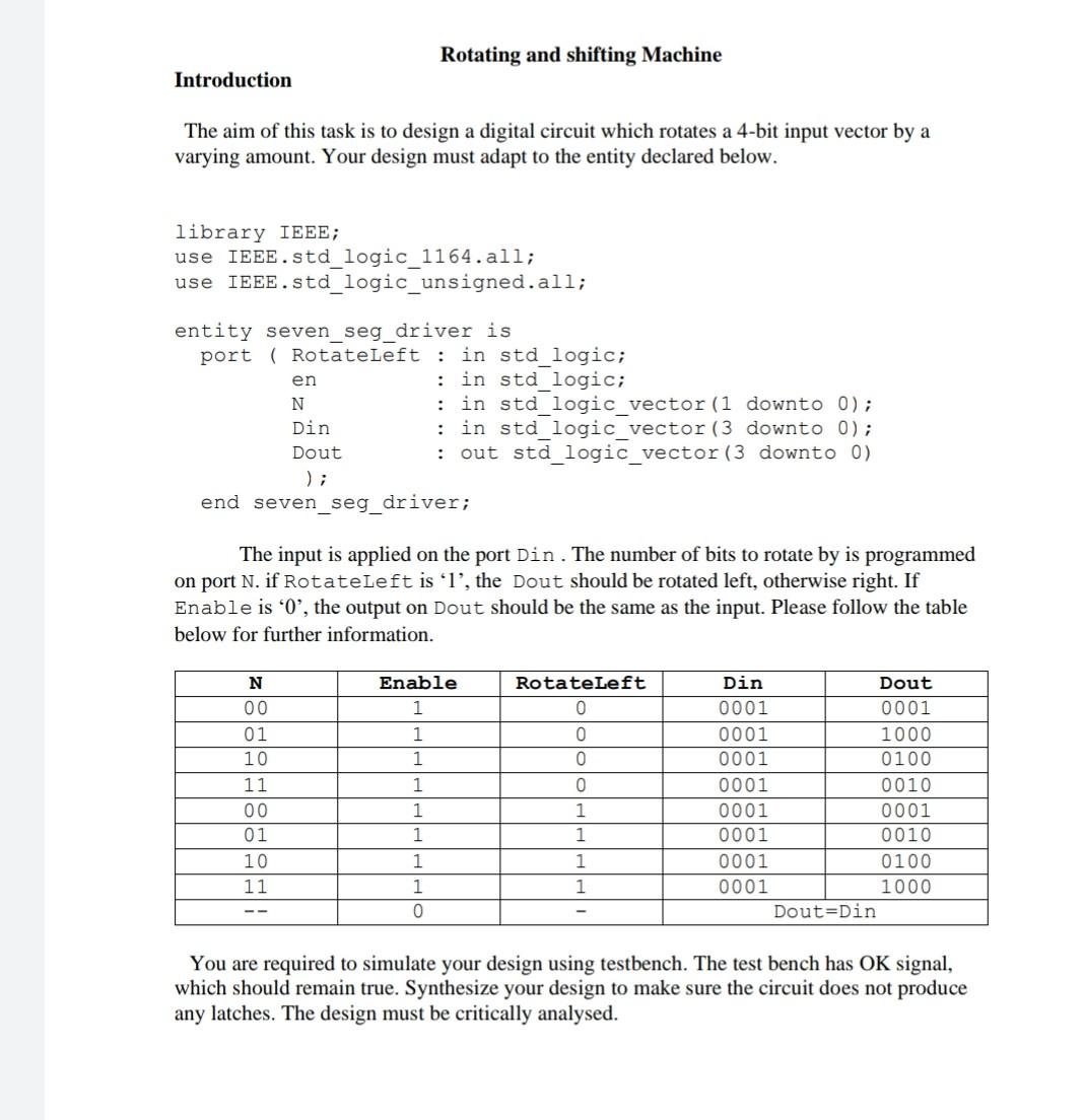 Solved Rotating and shifting Machine Introduction The aim of | Chegg.com