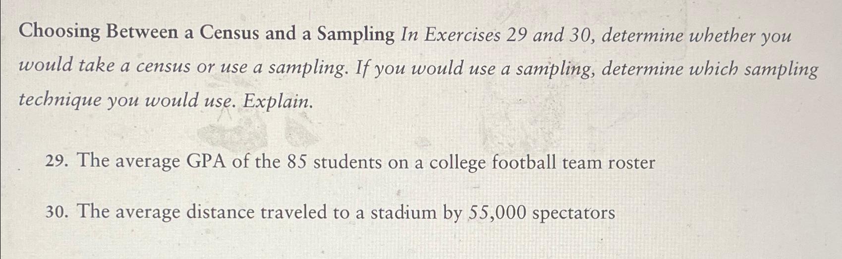 Solved Choosing Between a Census and a Sampling In Exercises | Chegg.com