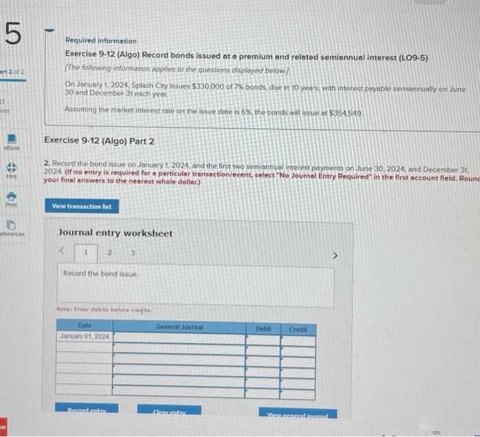 Solved Required information Exercise 9-12 (Algo) Record | Chegg.com