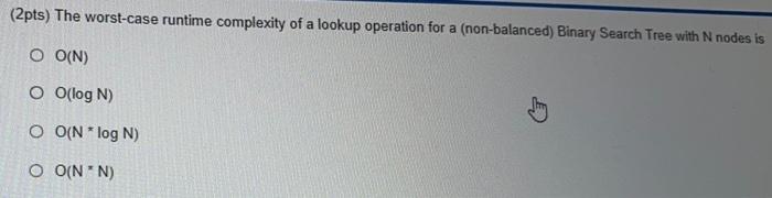 Solved (2pts) The worst-case runtime complexity of a lookup | Chegg.com