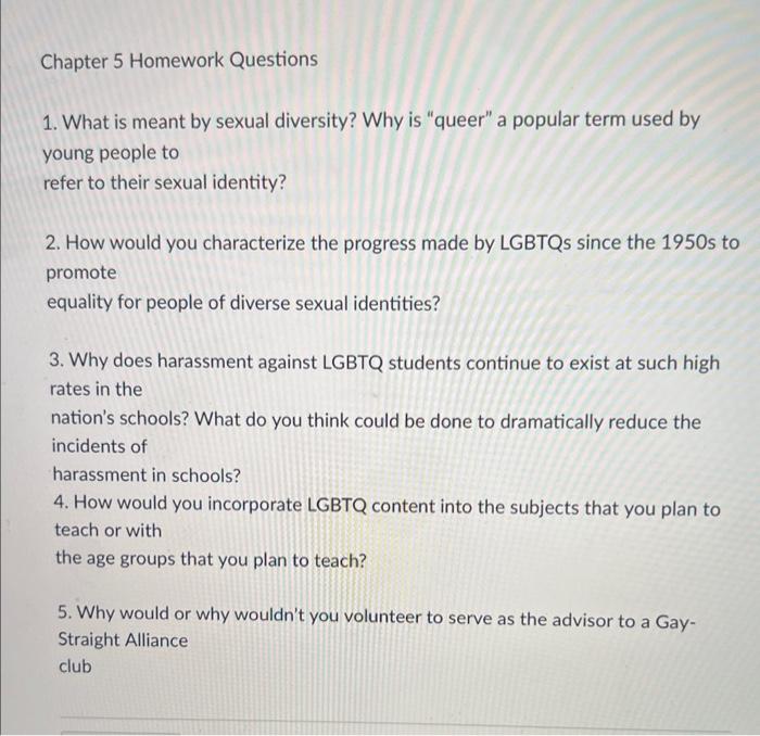 Solved 1. What is meant by sexual diversity? Why is "queer" | Chegg.com