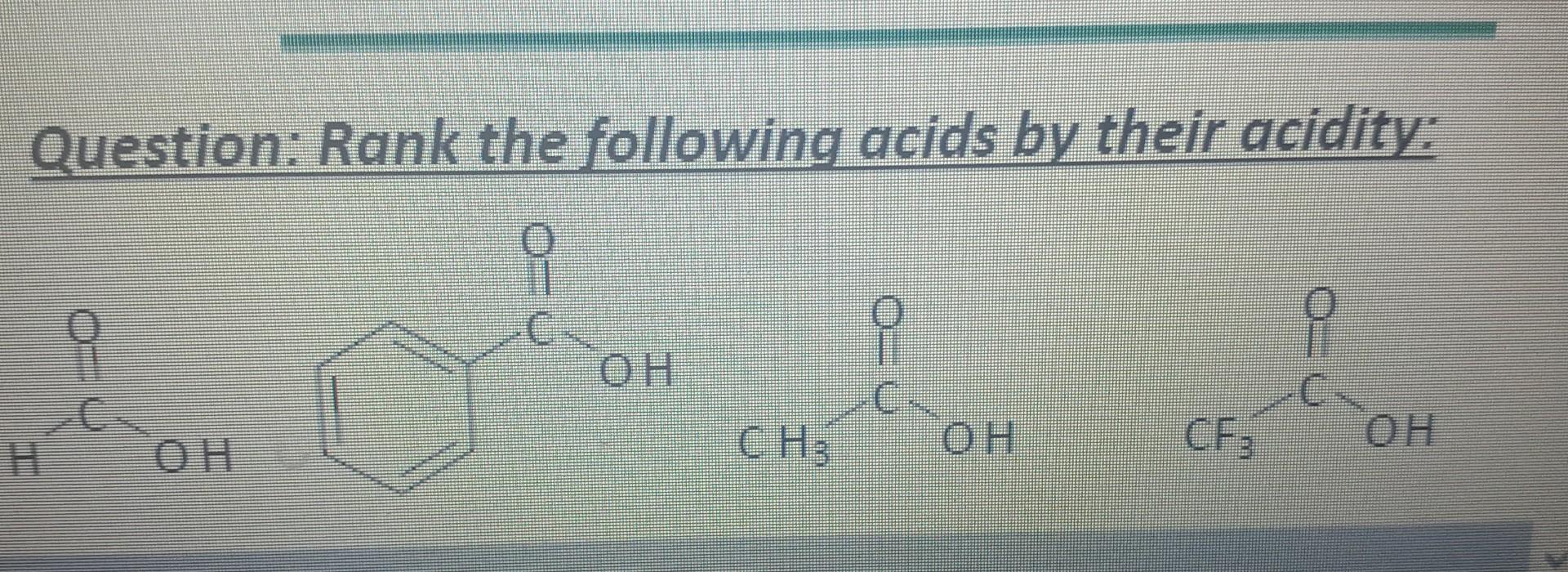 Solved Question: Rank the following acids by their acidity: | Chegg.com