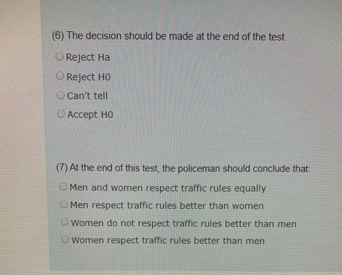 Solved A traffic policeman claims that women respect traffic | Chegg.com