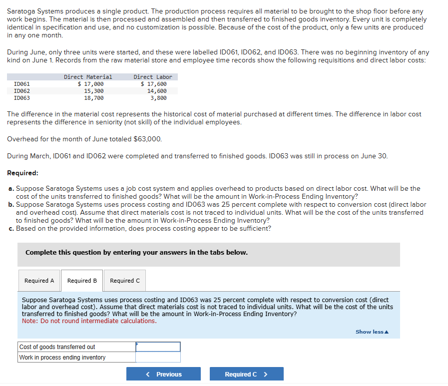 Solved Saratoga Systems produces a single product. The | Chegg.com