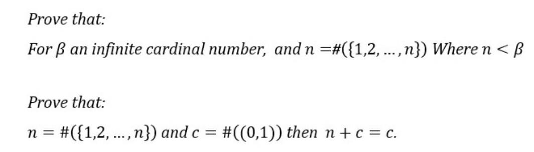Solved Prove that: For ß an infinite cardinal number, and n | Chegg.com