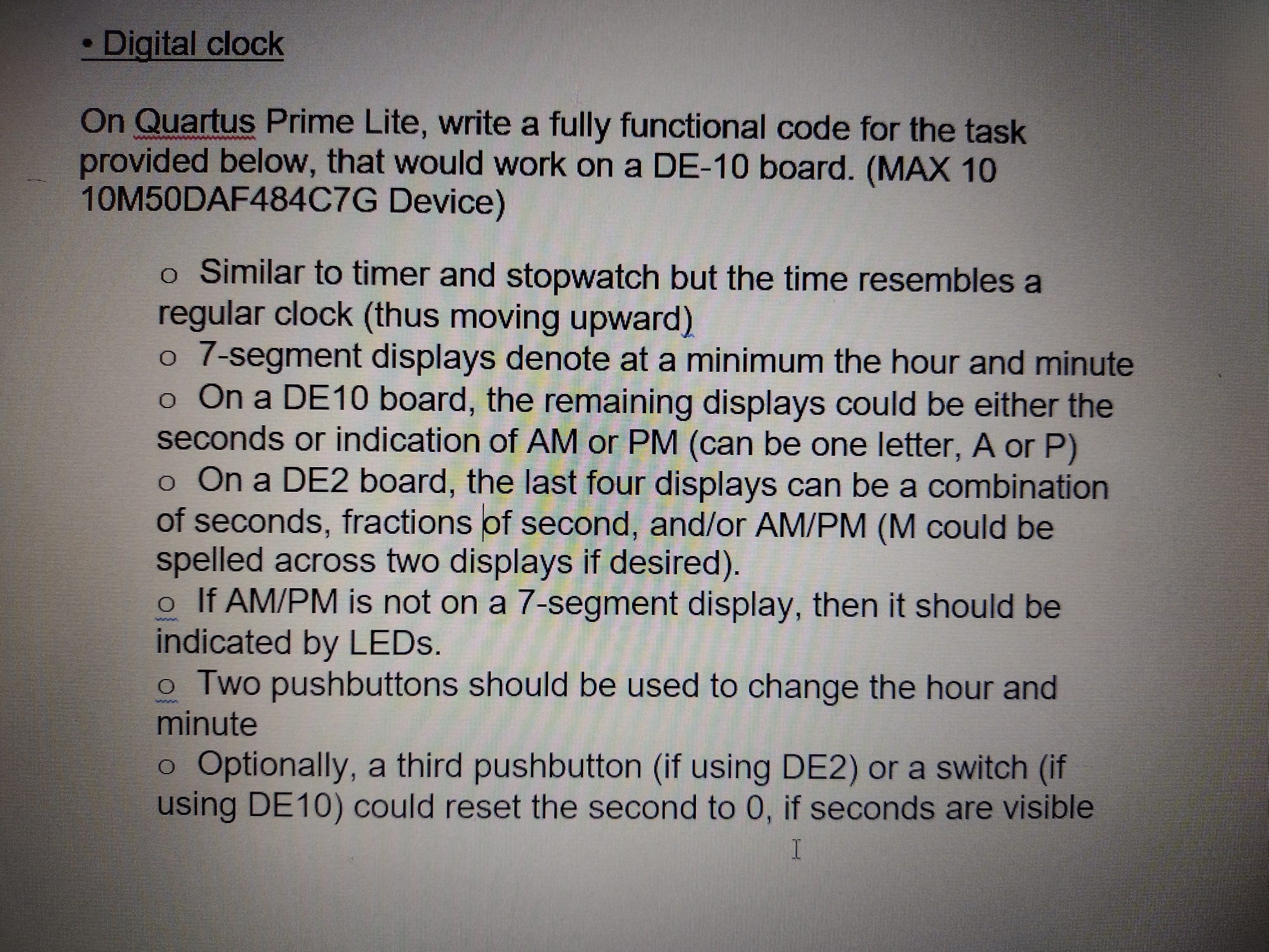 Solved Digital clockOn Quartus Prime Lite, write a fully | Chegg.com