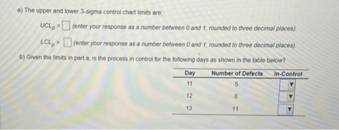 Solved a) The upper and lower 3-sigma control chart limits | Chegg.com