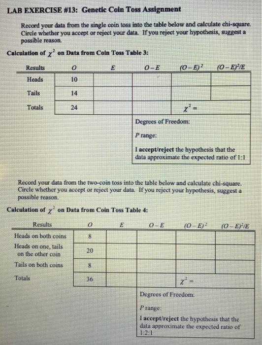 Solved LAB EXERCISE #13: Genetic Coin Toss Assignment Record | Chegg.com