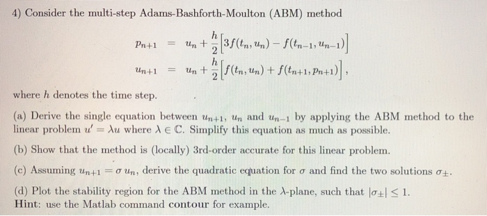 4) Consider the multi-step Adams-Bashforth-Moulton | Chegg.com
