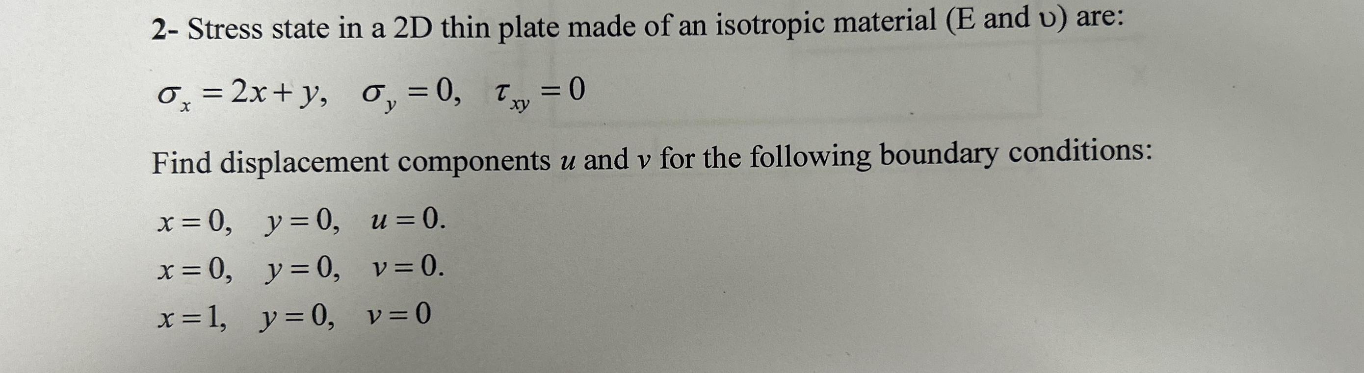 Solved 2- ﻿Stress state in a 2D ﻿thin plate made of an | Chegg.com