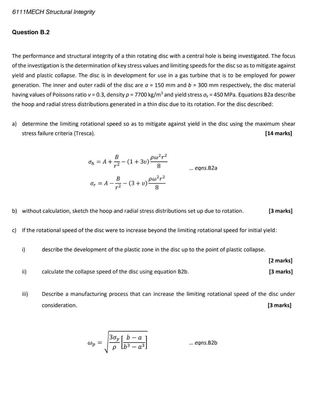 6111MECH Structural Integrity Question B.2 The | Chegg.com