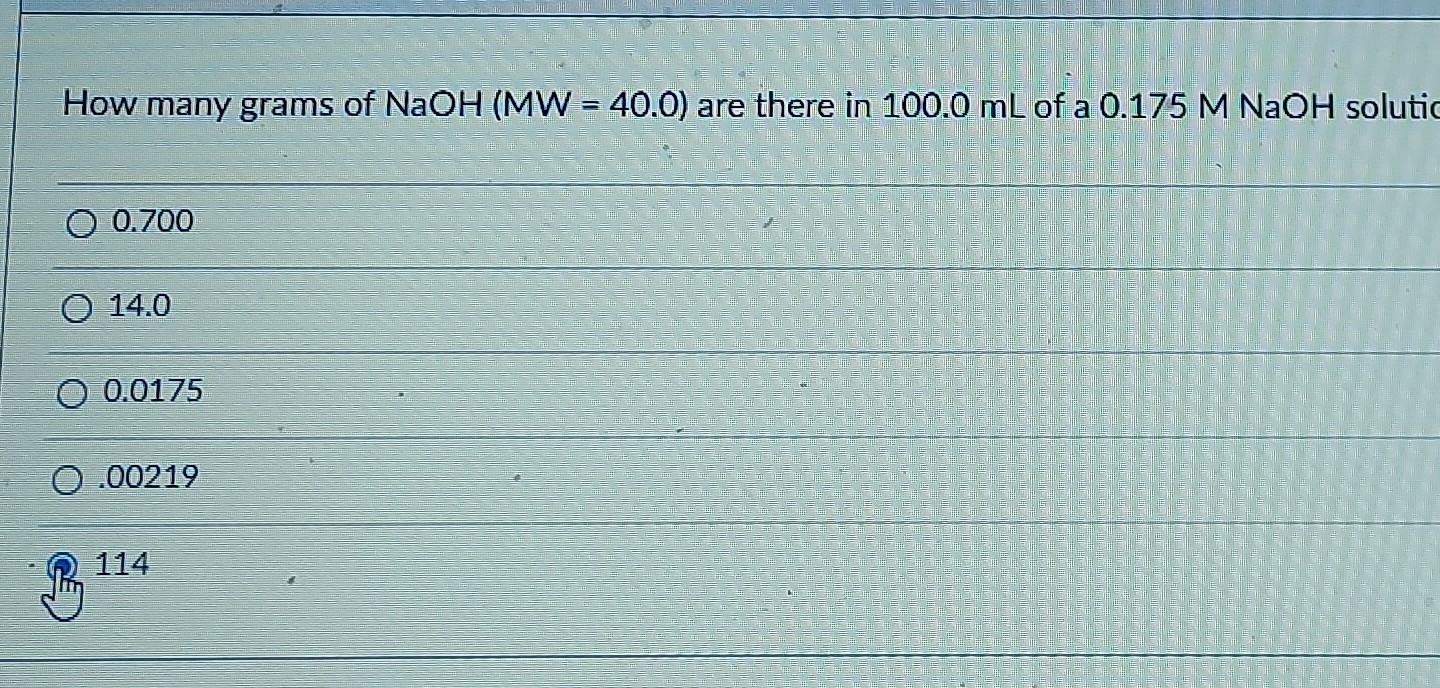 Solved How many grams of NaOH (MW = 40.0) are there in 100.0 | Chegg.com