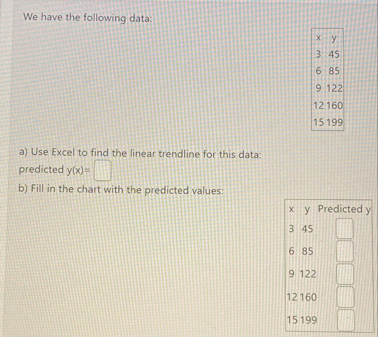 Solved We have the following data:\table[[x,y | Chegg.com