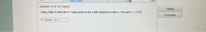Solved Question 10 of 15( point Using Table F, find the | Chegg.com