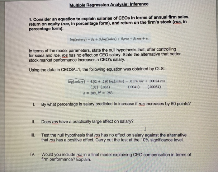 Solved Multiple Regression Analysis Inference 1 Consider 0120
