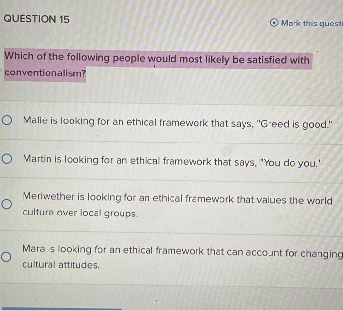 Solved QUESTION 15 O Mark this questi Which of the following | Chegg.com