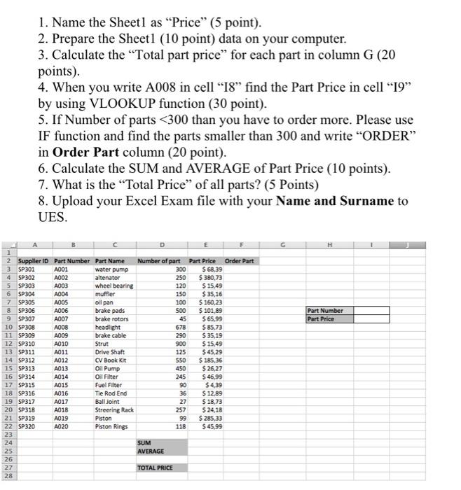 Solved 1. Name the Sheetl as "Price” (5 point). 2. Prepare | Chegg.com