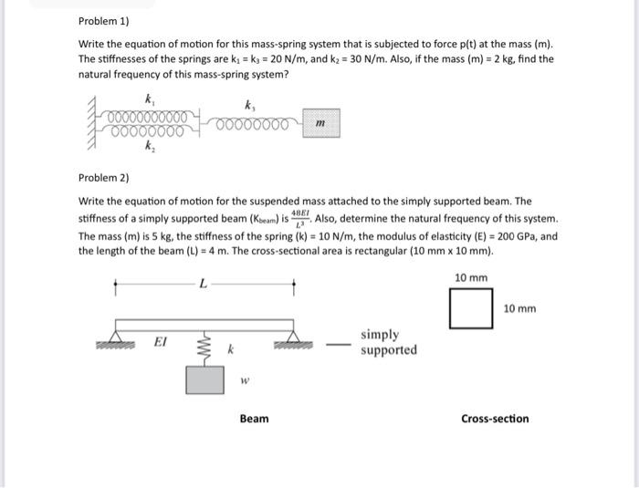 Solved Write the equation of motion for this mass-spring | Chegg.com