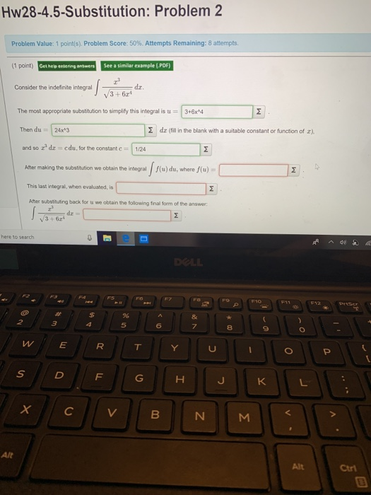 Solved Hw28-4.5-Substitution: Problem 2 Problem Value: 1 | Chegg.com