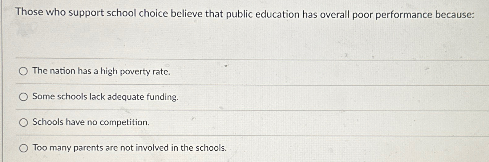 Solved Those who support school choice believe that public | Chegg.com