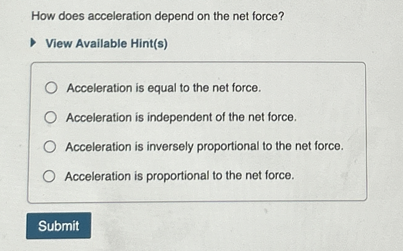 Solved How does acceleration depend on the net force?View | Chegg.com